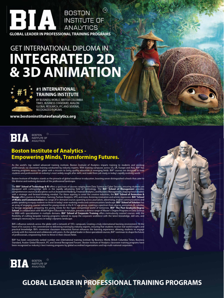 BIA Integrated 2D & 3D Animation Detailed Brochure - Uttran, Surat | PDF