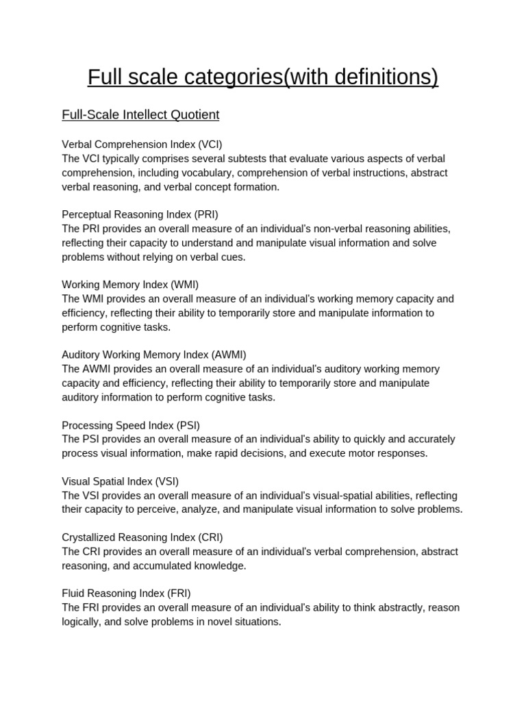 Full scale categories(with definitions) | PDF