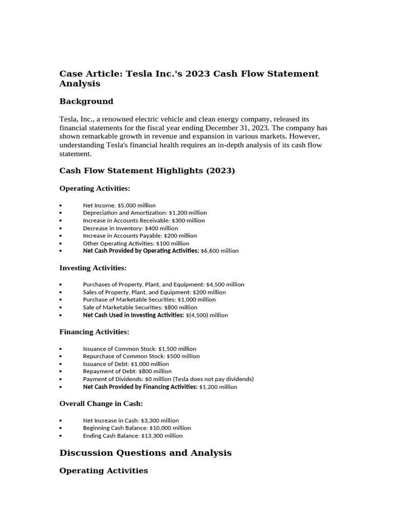 Tesla's 2023 Cash Flow Insights | PDF | Cash Flow Statement | Business