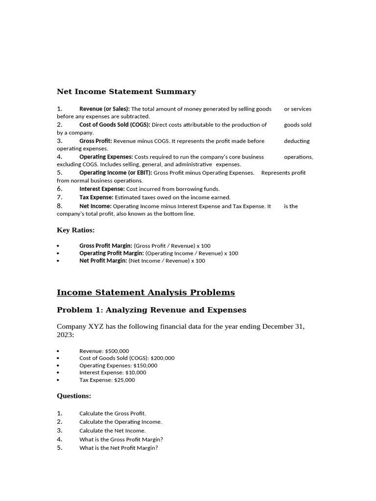 Net Income Statement Analysis Problems | PDF | Net Income | Finance & Money Management