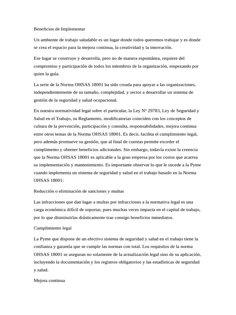 Beneficios de OHSAS | PDF