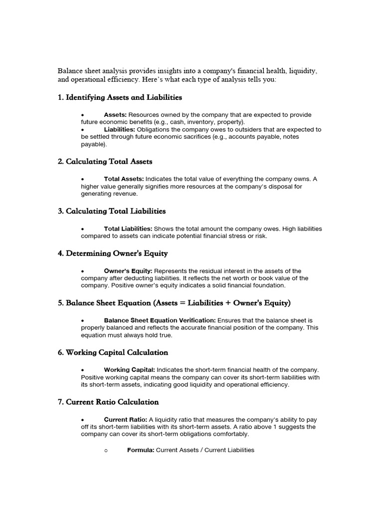 Balane Sheet Analysis Points | PDF | Balance Sheet | Equity (Finance)