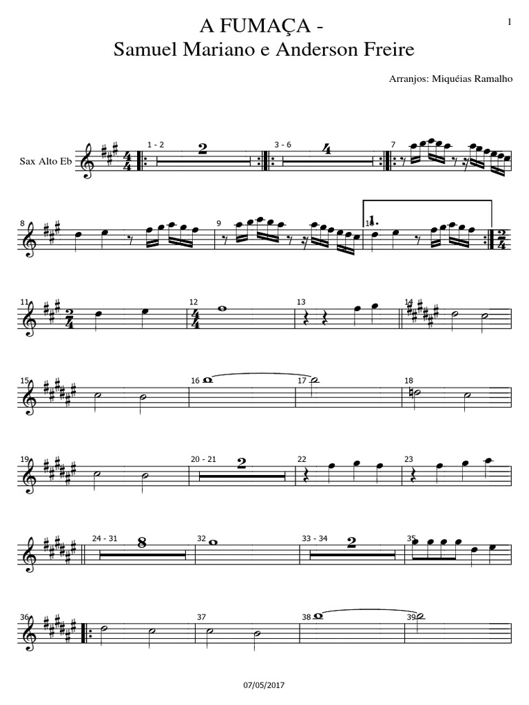 A FUMAÇA - Samuel Mariano e Anderson Freire - Sax Alto | PDF
