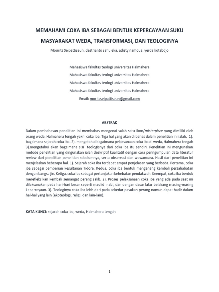 Memahami Coka Iba Sebagai Bentuk Kepercayaan Suku 1 | PDF