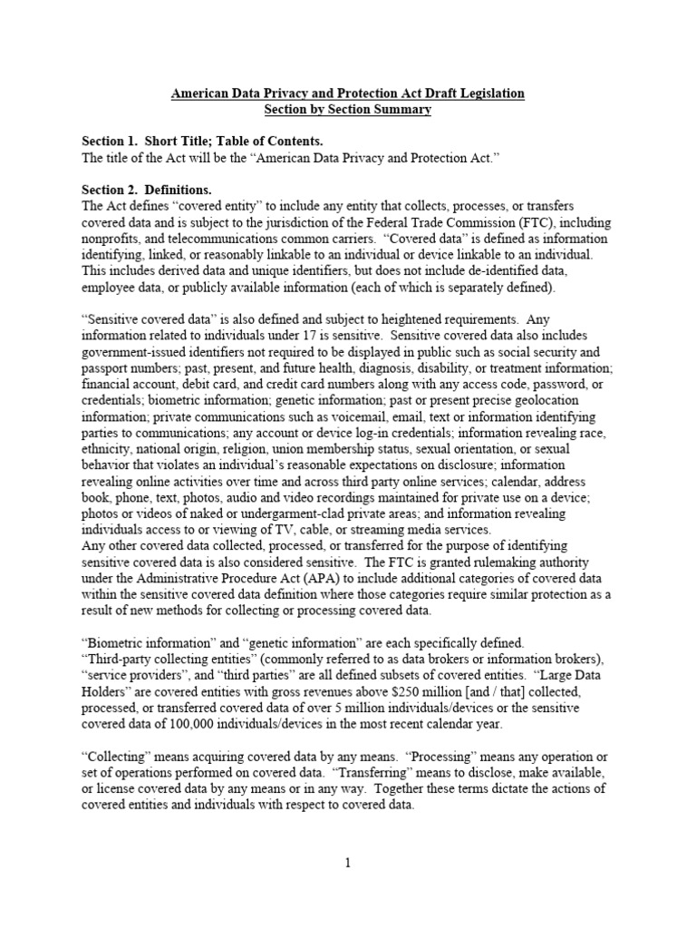 Privacy Discussion Draft Section by Section | PDF