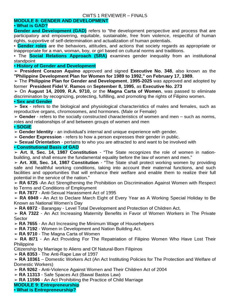 Cwts Reviewer For Final | PDF