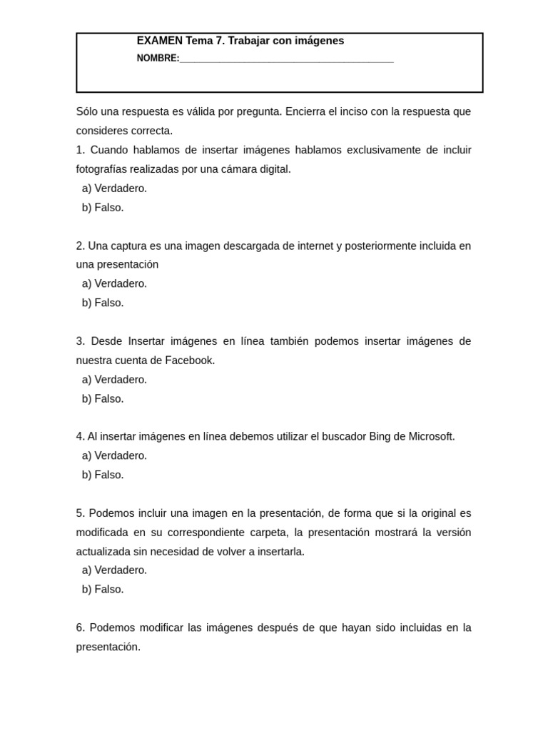 EXAMEN Tema 7. Trabajar con imágenes | PDF