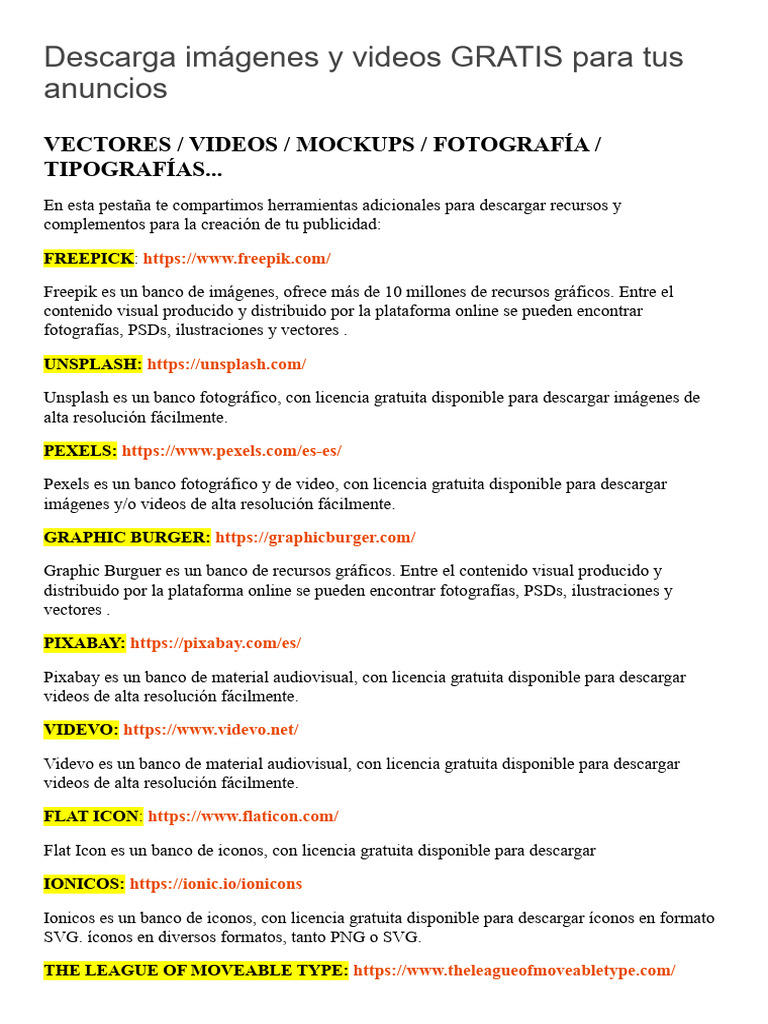 Descarga imágenes y videos GRATIS para tus anuncios | PDF