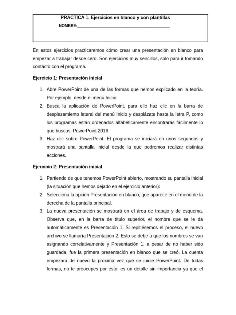PRACTICA 1. Ejercicios en Blanco y Con Plantillas | PDF