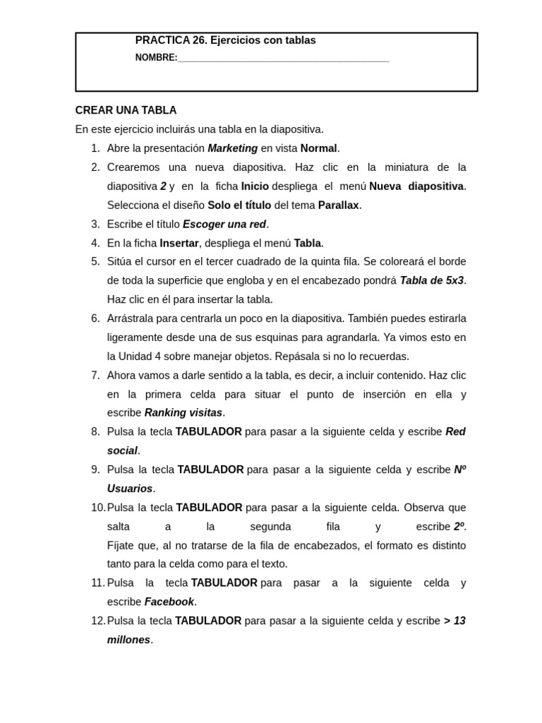 PRACTICA 26. Ejercicios Con Tablas | PDF