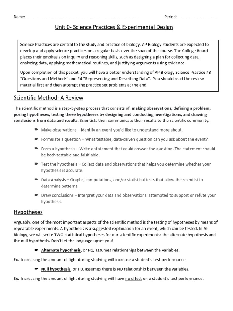 Unit 0-Science Practices & Experimental Design | PDF