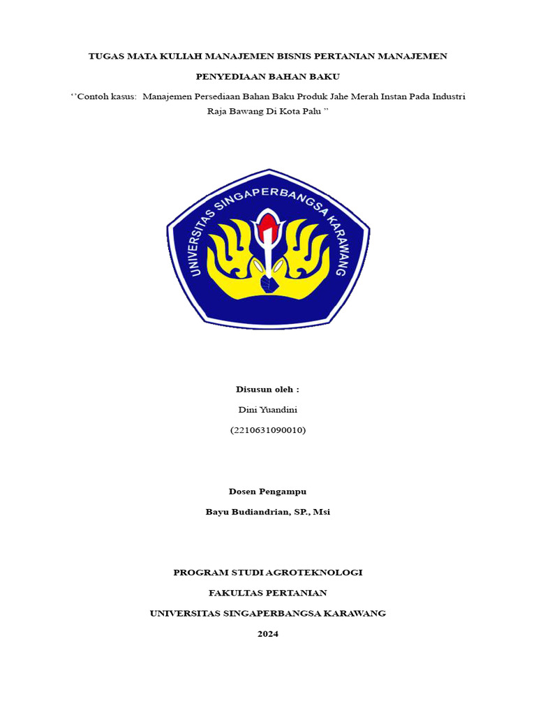 Analisis Persediaan Bahan Baku Pada Sebuah Perusahaan Agribisnis | PDF