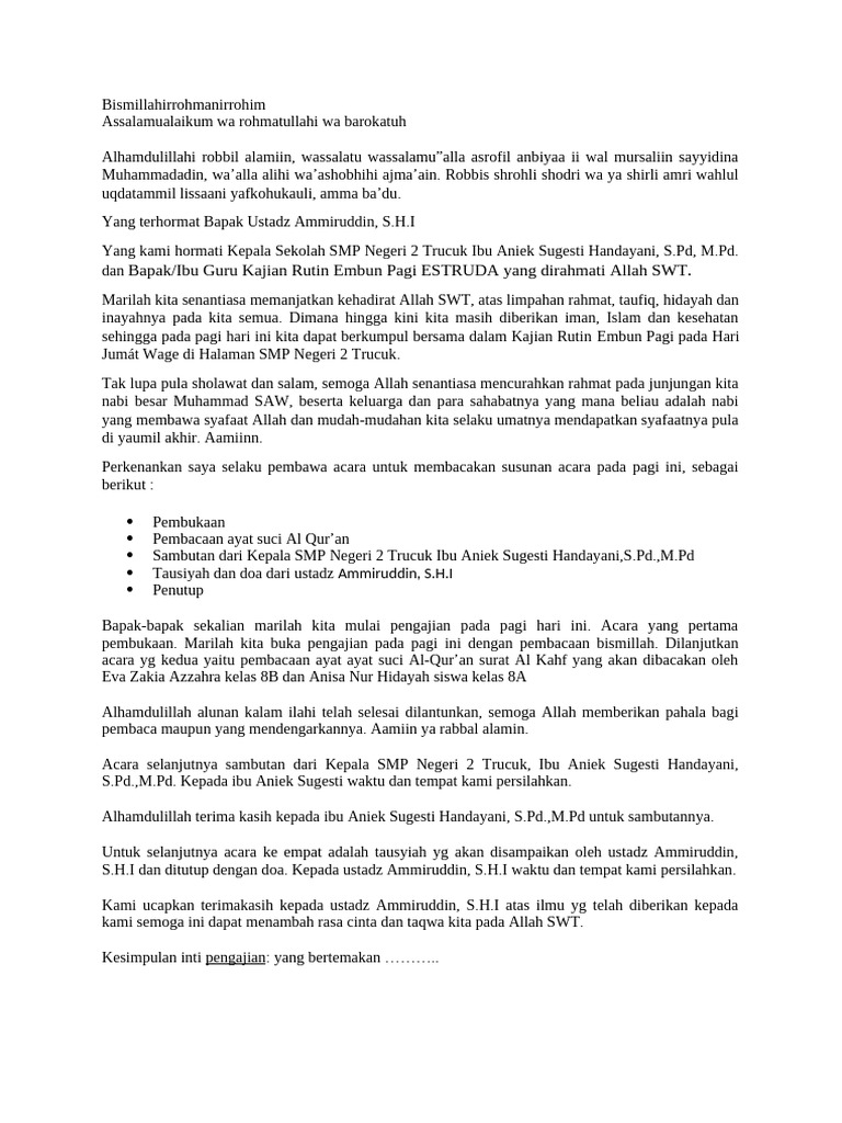 Susunan Acara Katin Embun Pagi | PDF