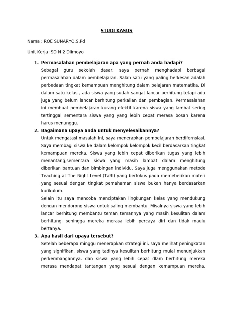 Studi Kasus Roe Sunaryo | PDF