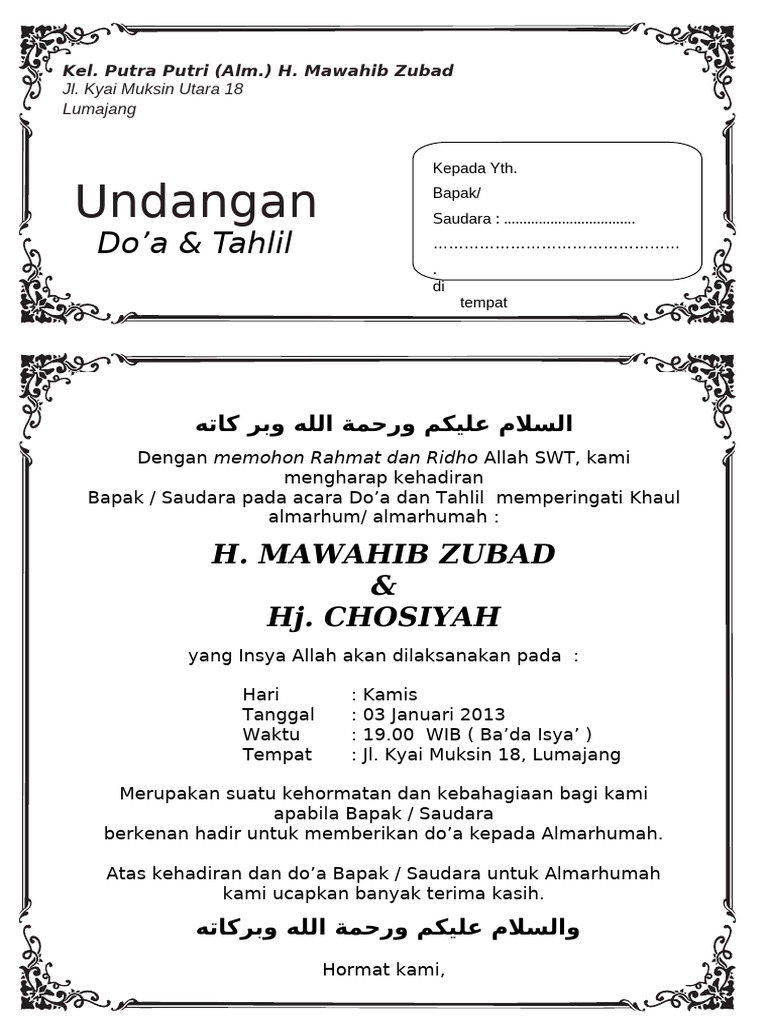 129401864 Undangan Tahlil Ms Word | PDF