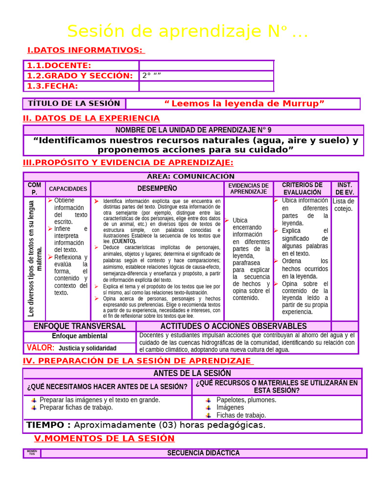 SESIÓN LEEMOS LA LEYENDA DEL MURRUP MAESTRA JANET | PDF