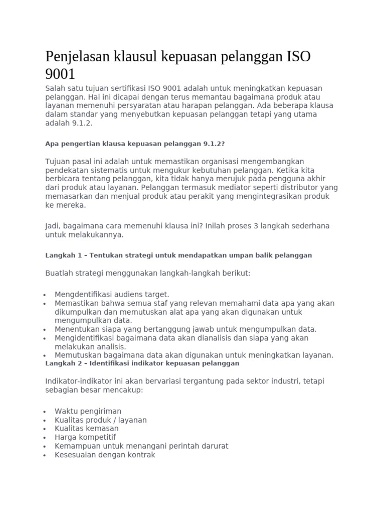 Penjelasan klausul kepuasan pelanggan ISO 9001 | PDF