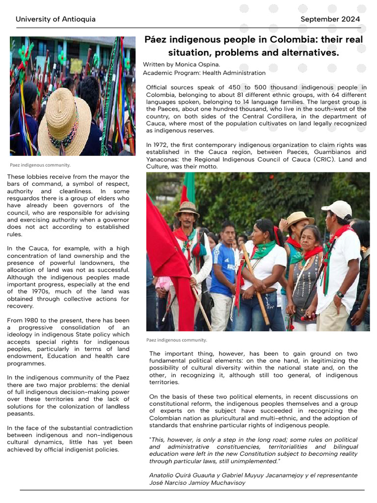 Páez Indigenous People in Colombia - Their Real Situation, Problems and ...