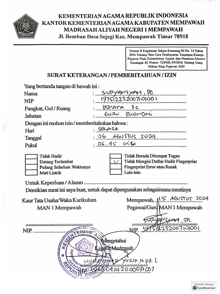 Surat Keterangan Izin | PDF