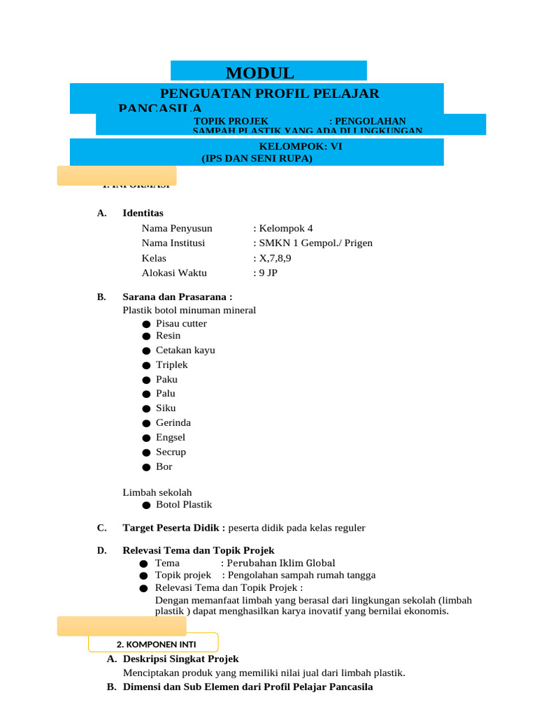 Contoh Modul Projek PPP | PDF