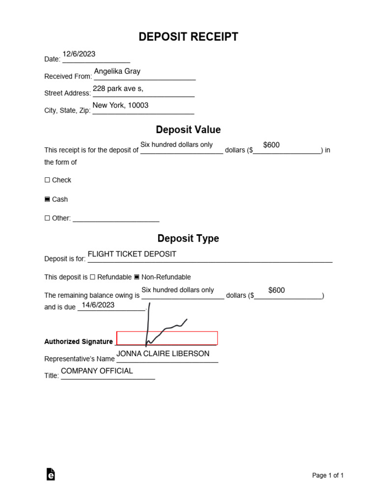 Deposit Receipt Template Example | PDF
