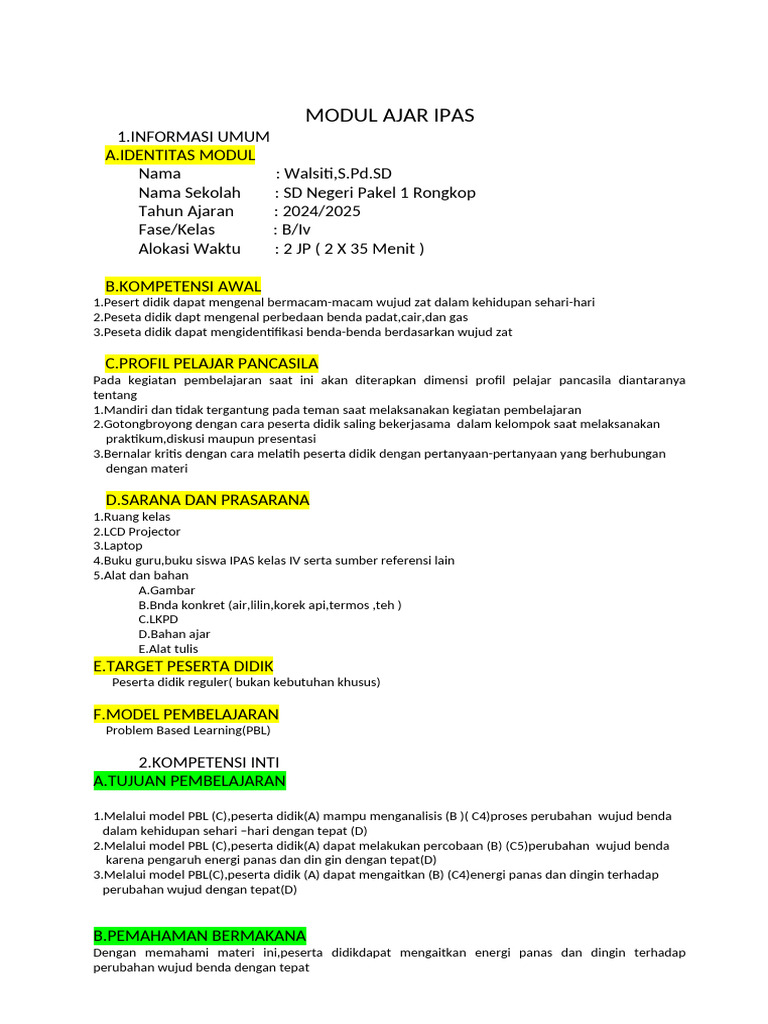 Modul Ajar Ipas Ketikan EDIT | PDF | Wellness | Science & Mathematics Modul Ajar Ipas Ketikan EDIT | PDF | Wellness | Science & Mathematics