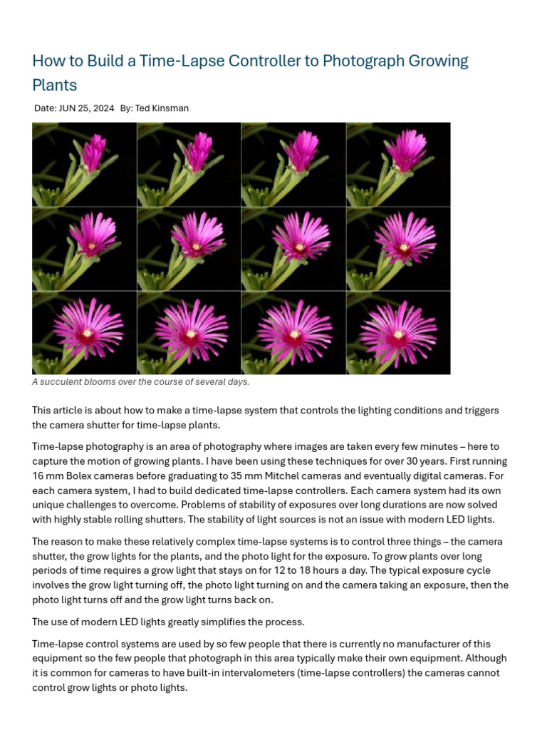 How To Build A Time-Lapse Controller To Photograph Growing Plants | PDF