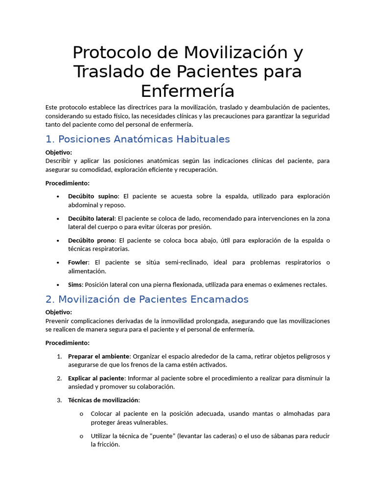 Protocolo de Movilización y Traslado | PDF