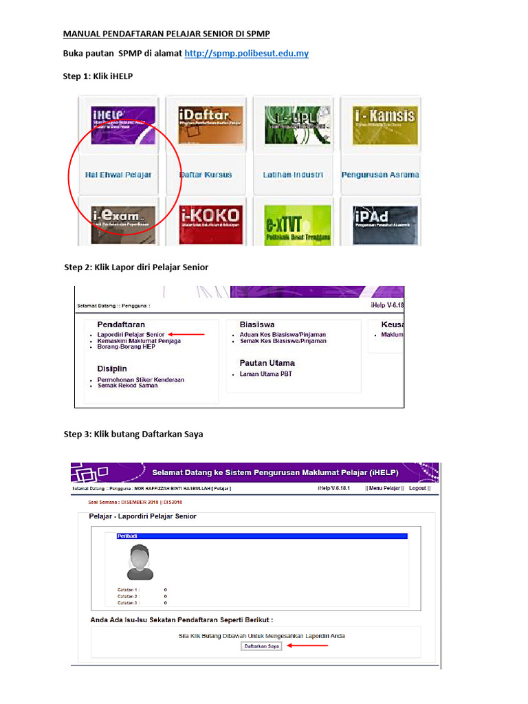 Manual Pendaftaran Pelajar Senior Di SPMP | PDF