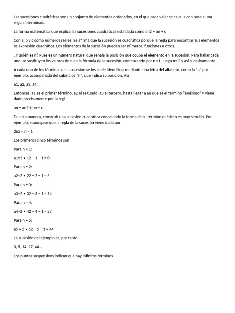 Las Sucesiones Cuadráticas Son Un Conjunto de Elementos Ordenados | PDF