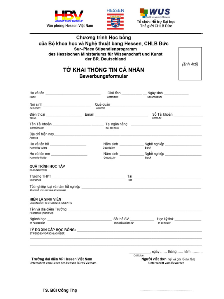 To Khai Thong Tin Ca Nhan Xin Cap HB Hessen 2024-2025 | PDF