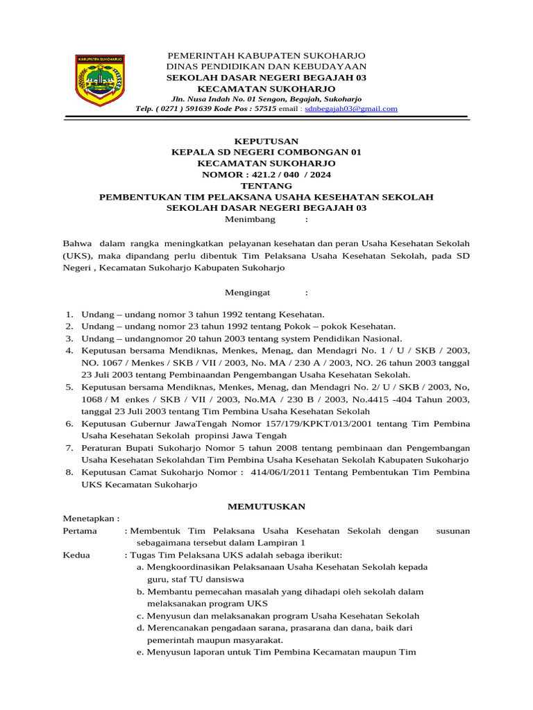 SK UKS 2024 contoh | PDF