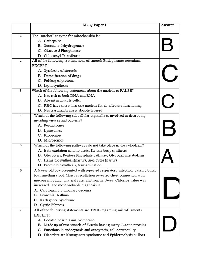 Biochemistry Paper I MCQ Database For RUAS 2 | PDF