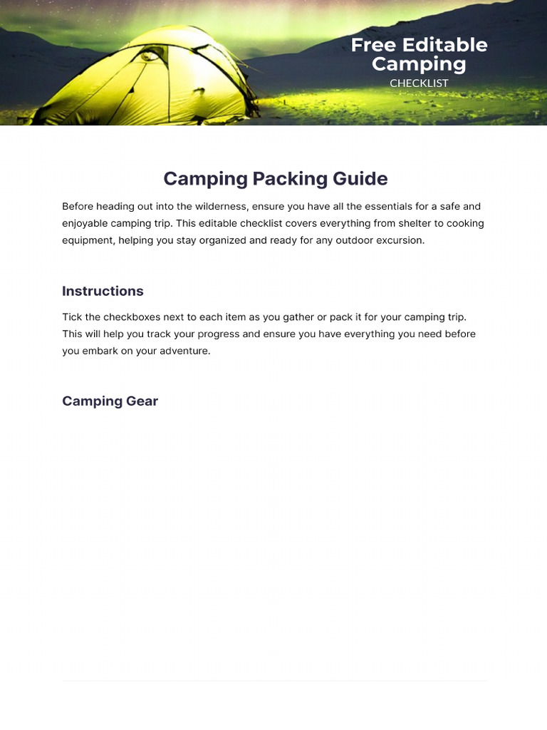 Free Editable Camping Checklist | PDF