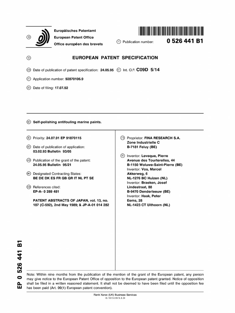 EP0526441B1-copper Resinate Prepare-Antifouling Paint Zinc Resinate | PDF