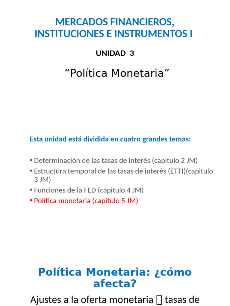 UADE - Mercados I - Unidad 3 - Política Monetaria Cap 5 | PDF
