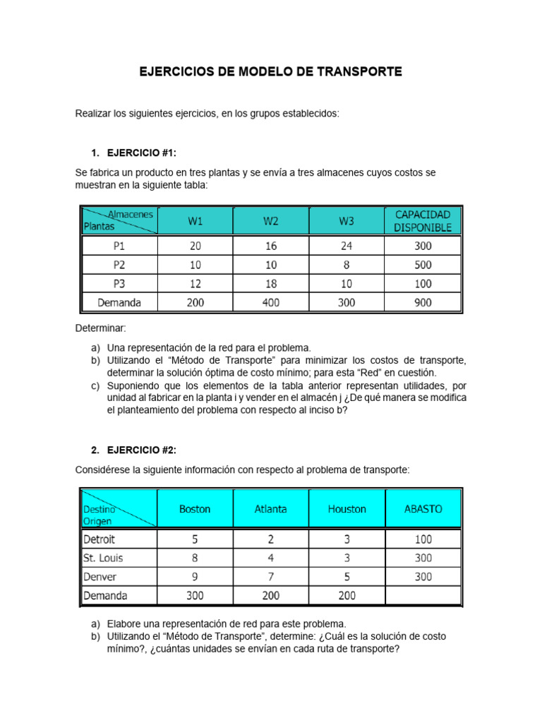 Ejercicios de Modelo de Transporte-1 | PDF