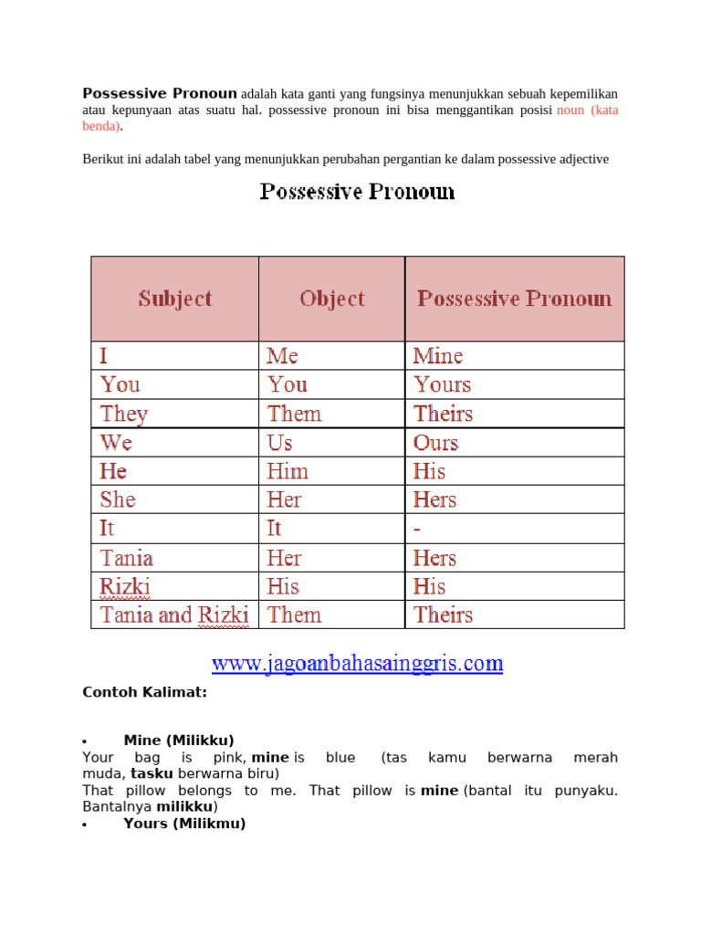 Possessive Pronoun Pdf
