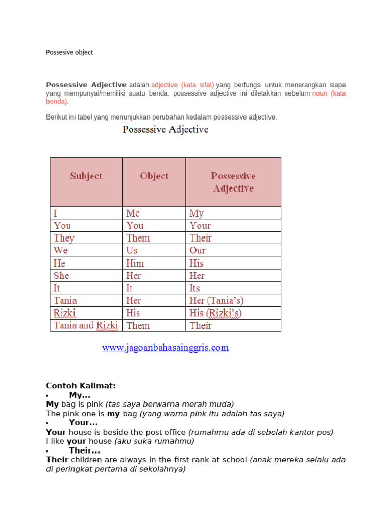 Understanding Possessive Adjectives | PDF | Foreign Language Studies