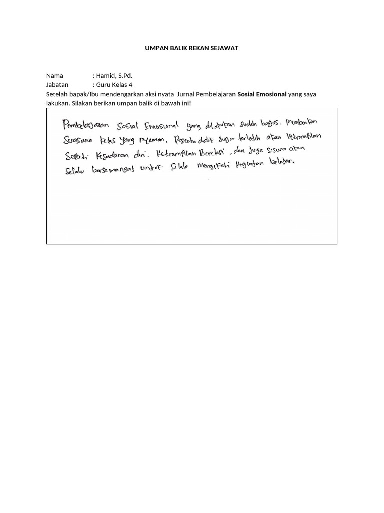 Umpan Balik Rekan Sejawat | PDF
