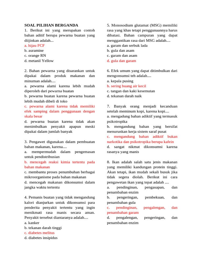 Soal Pilgan Dan Essay Zat Aditif Dan Adiktif | PDF