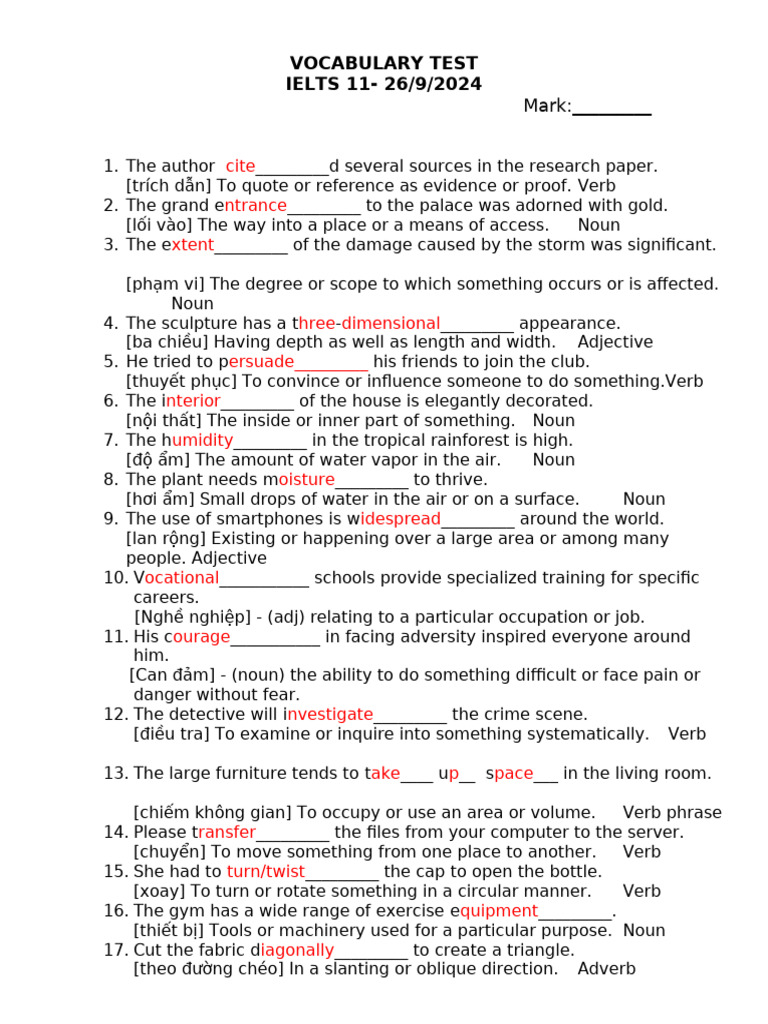 Vocabulary Test | PDF | Language Mechanics | Language Arts & Discipline