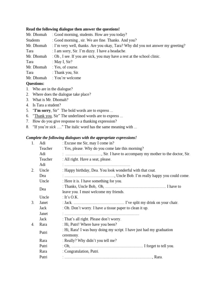 Soal Thanking & Apologizing | PDF