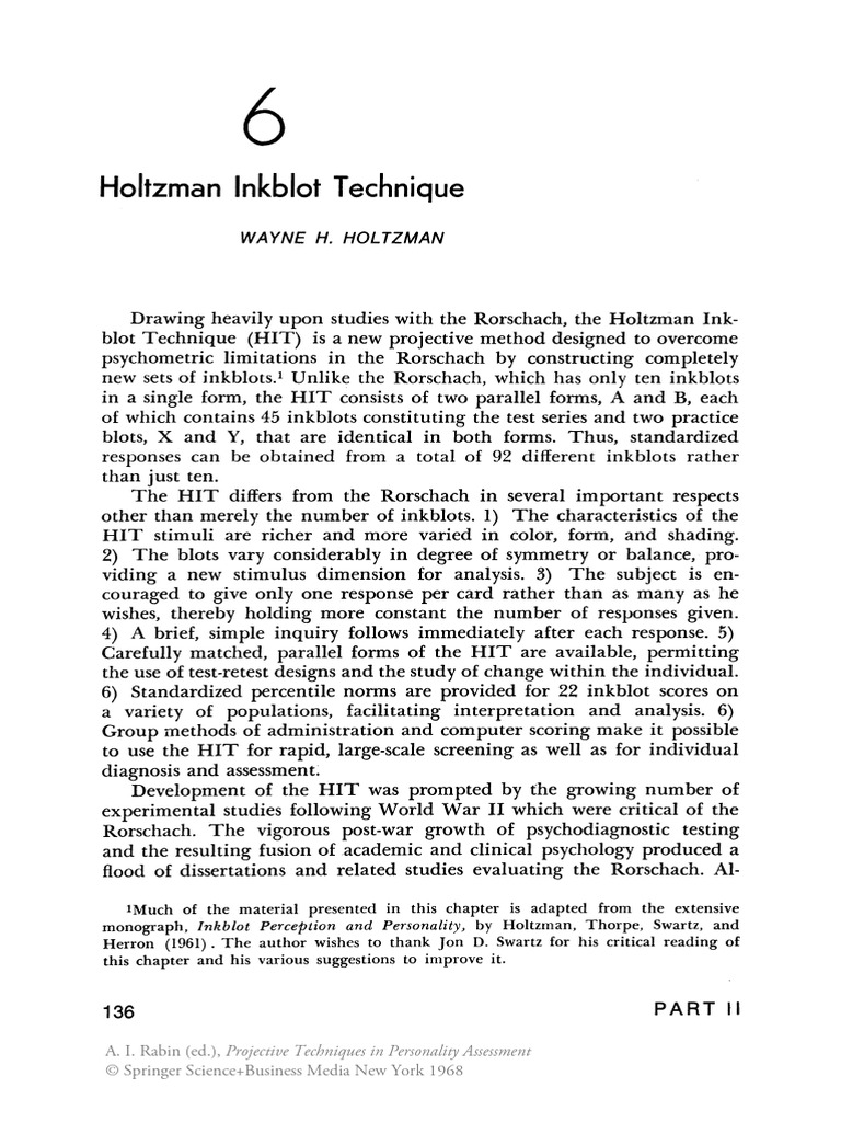 Holtzman Inkblot Technique | PDF