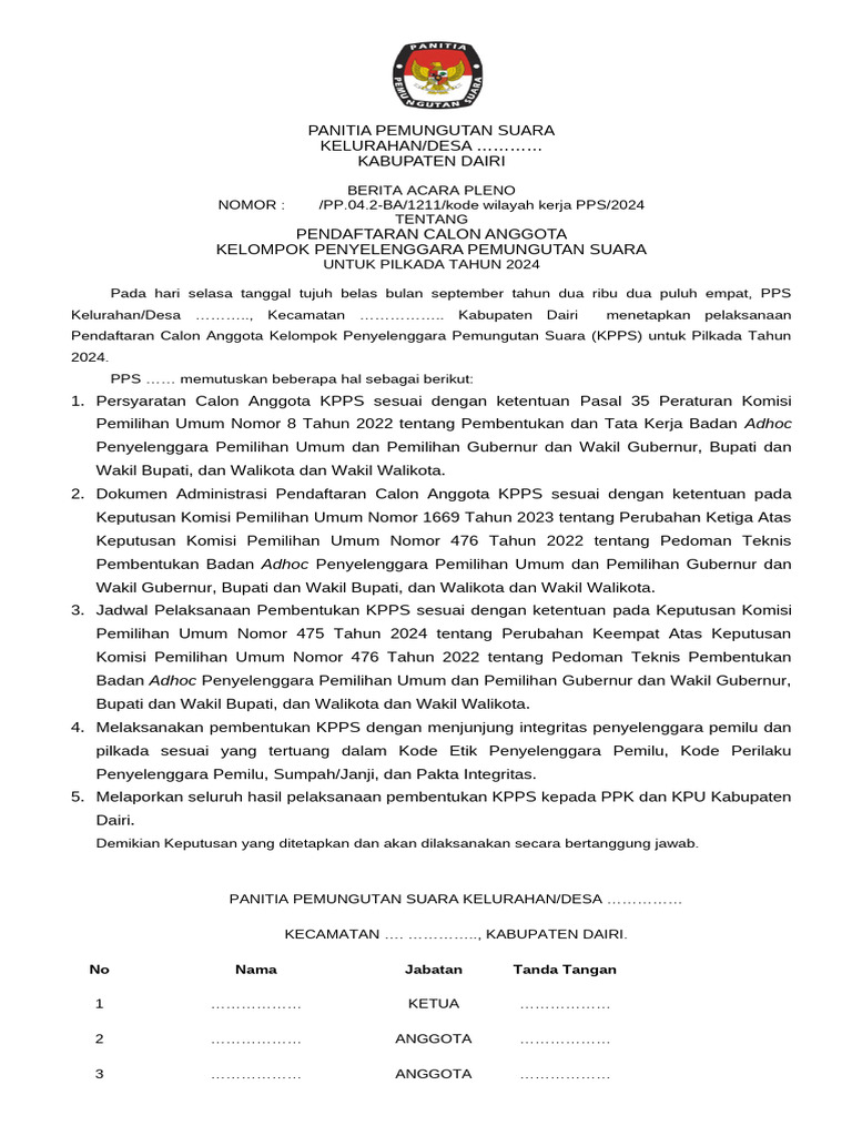 Formulir Ke PPK Dan PPS Rekrut Kpps,,,Pilkada,, Jadi | PDF