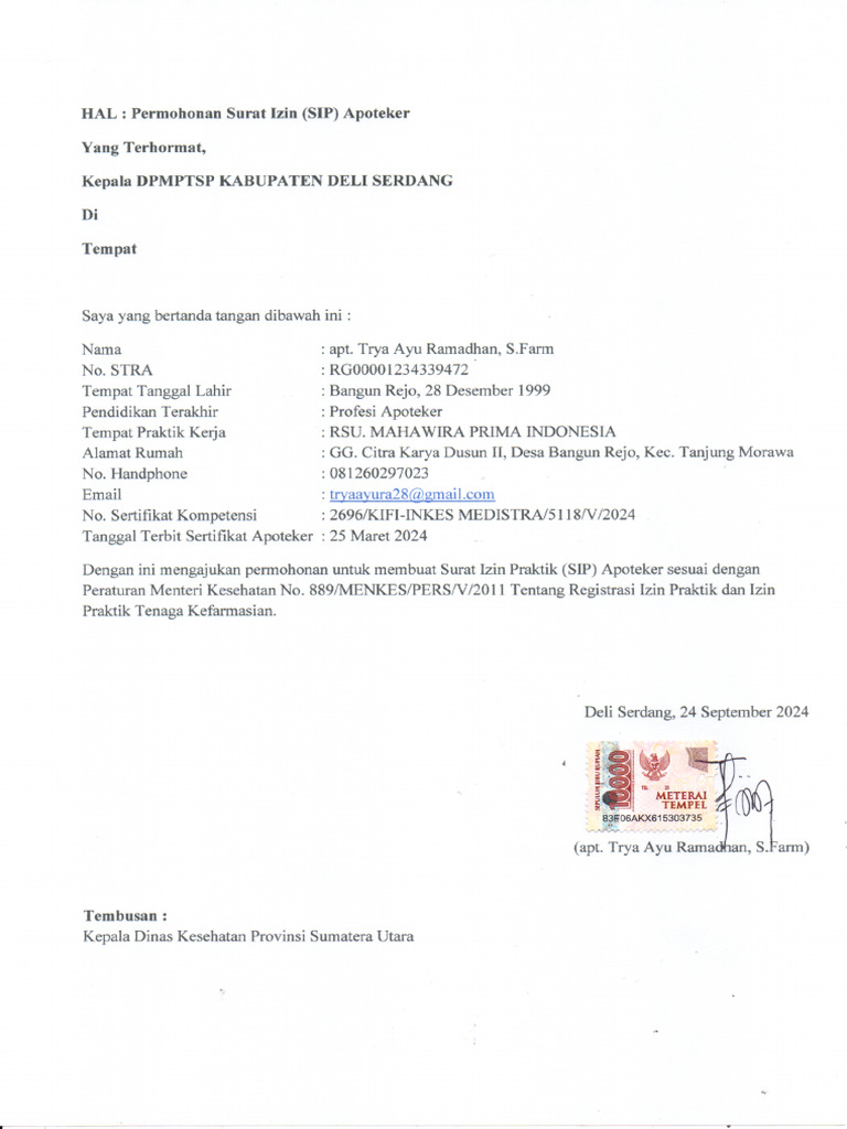 Surat Permohonan Sip Apoteker | PDF