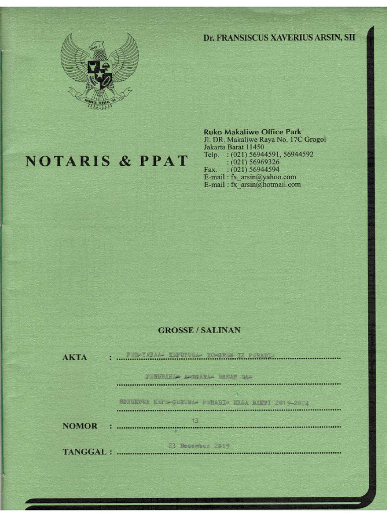Salinan Akta Notaris PERADIN 2019 | PDF