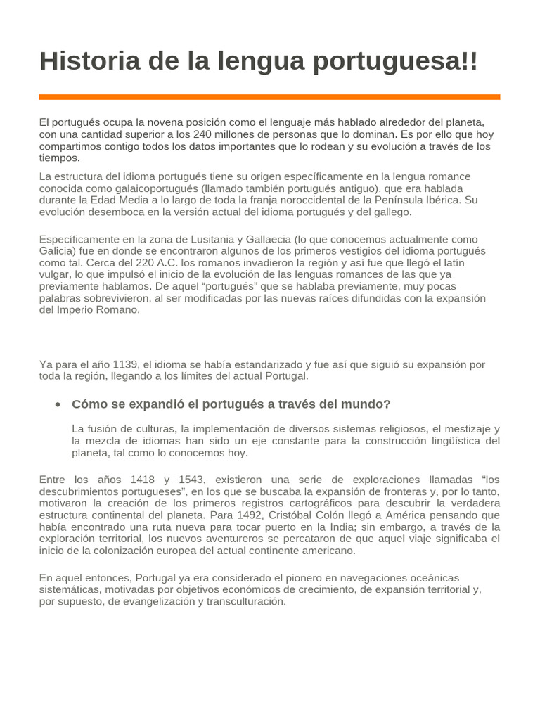 Origen y evolución del idioma portugués | PDF | Lengua portuguesa ...