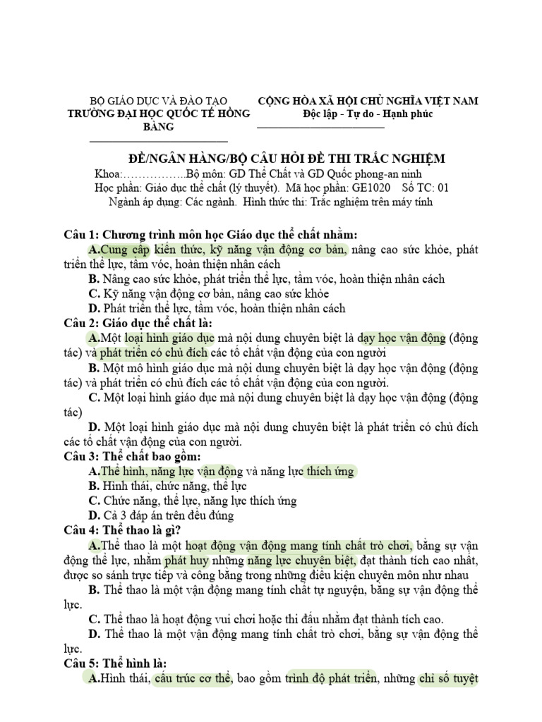 GDTC - Vovinam - Câu Ôn Tập 1 Đến 229 | PDF