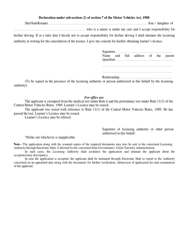 Rto Parent Consent For Age Between 16 To 18 | PDF
